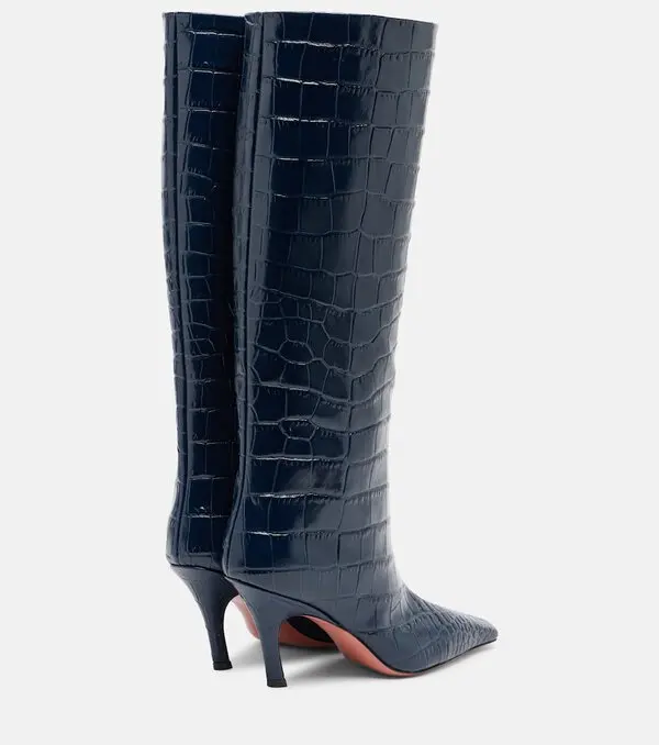 Amina Muaddi Mona Croc-effect Leather Knee-high Boots - Blue