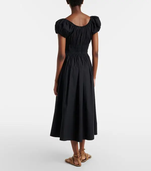 DÔEN Quinn Gathered Cotton Midi Dress - Black
