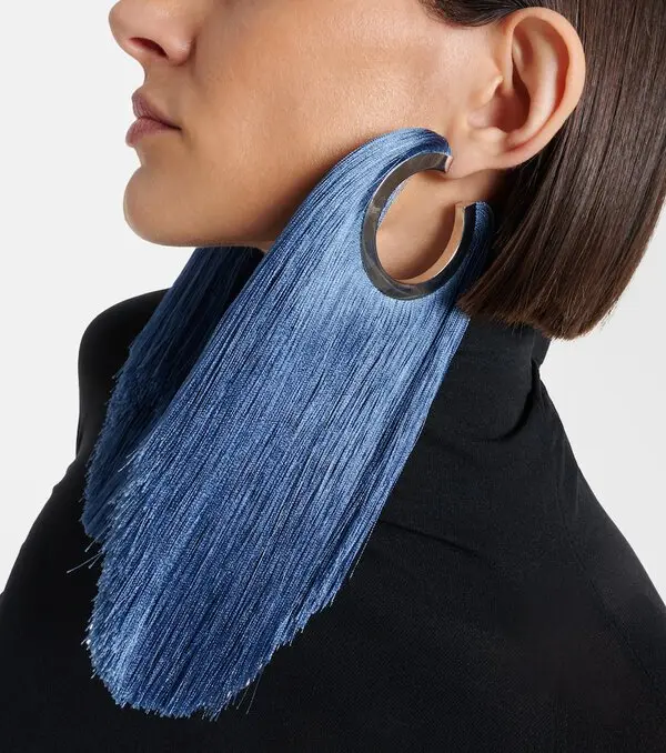 Alaïa Fringed Hoop Earrings - Blue