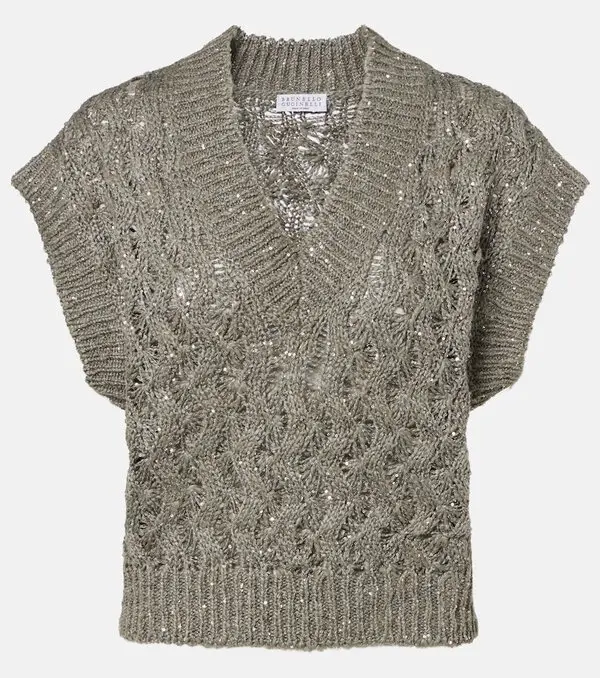 Brunello Cucinelli Sequined Sweater Vest - Grey