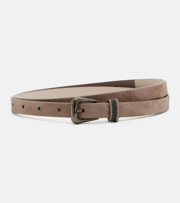 Brunello Cucinelli Monili Suede Belt - Grey