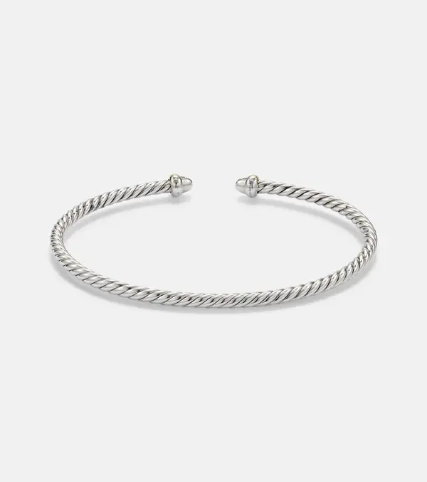 David Yurman Micro Cable Flex Cuff Bracelet With Diamonds - Silver