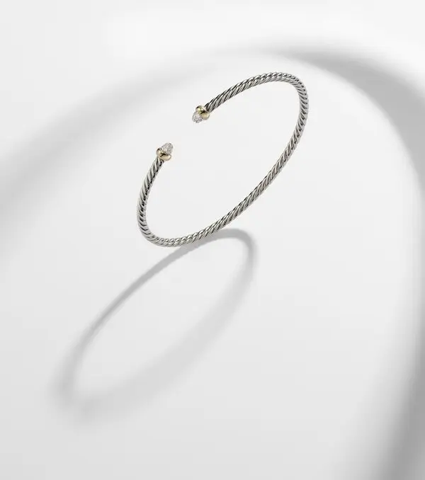 David Yurman Micro Cable Flex Cuff Bracelet With Diamonds - Silver