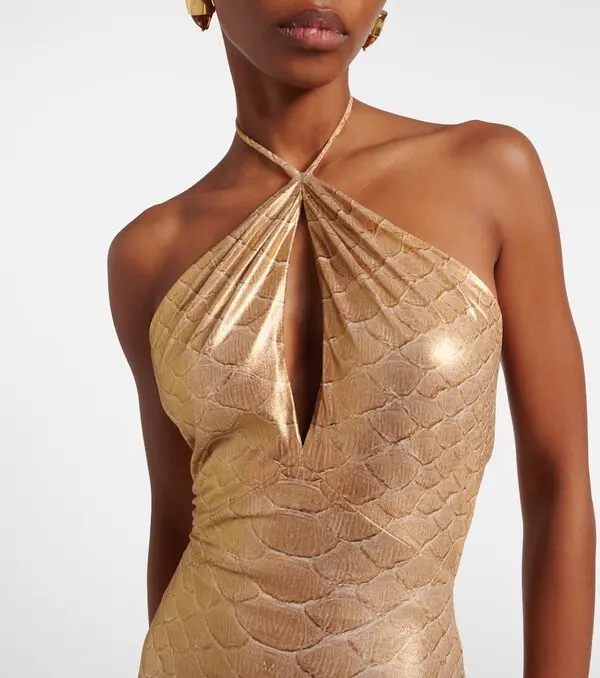 Roberto Cavalli Snake-print Halterneck Jumpsuit - Gold