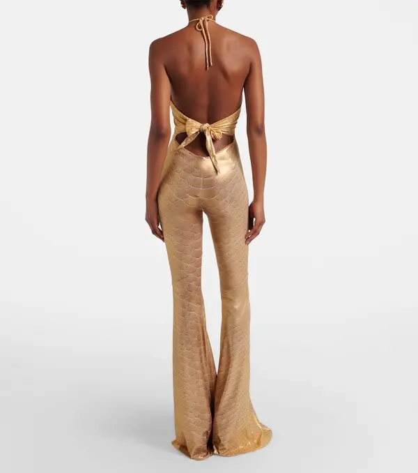 Roberto Cavalli Snake-print Halterneck Jumpsuit - Gold
