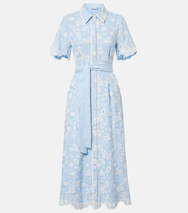 Simkhai Audria Embroidered Linen-blend Midi Dress - Blue