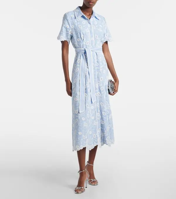 Simkhai Audria Embroidered Linen-blend Midi Dress - Blue