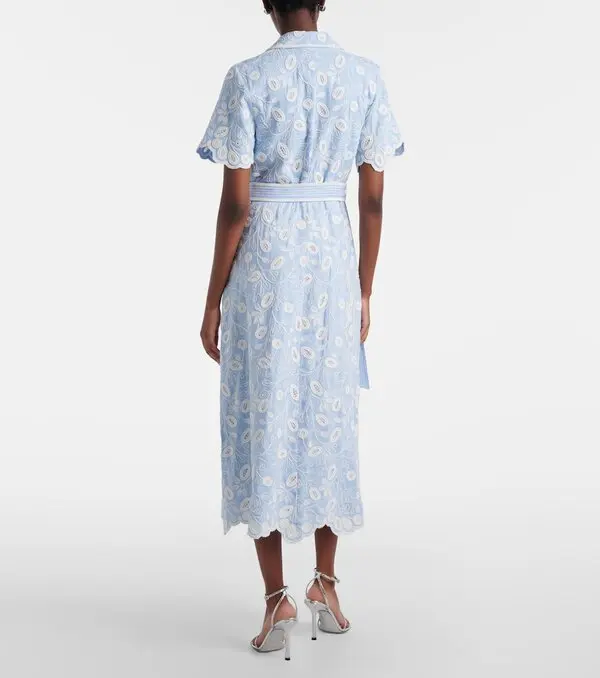 Simkhai Audria Embroidered Linen-blend Midi Dress - Blue