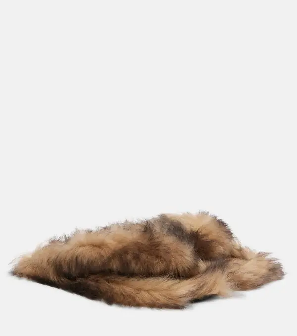 Dolce & Gabbana Shearling Thong Sandals - Brown