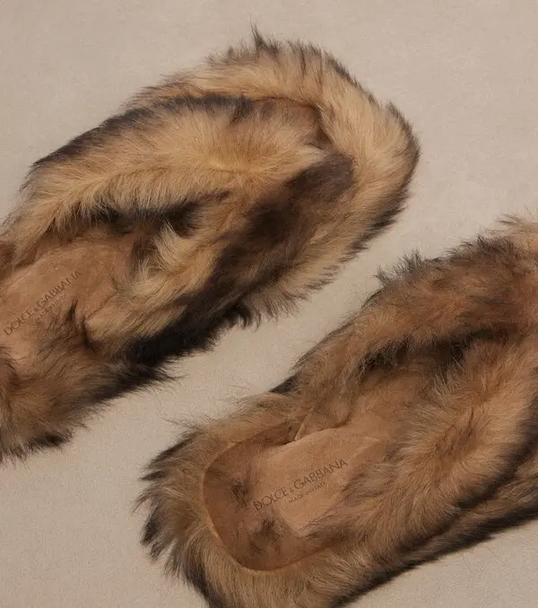 Dolce & Gabbana Shearling Thong Sandals - Brown