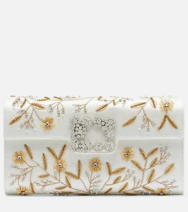 ROGER VIVIER Efflorescence Embellished Satin Clutch - White