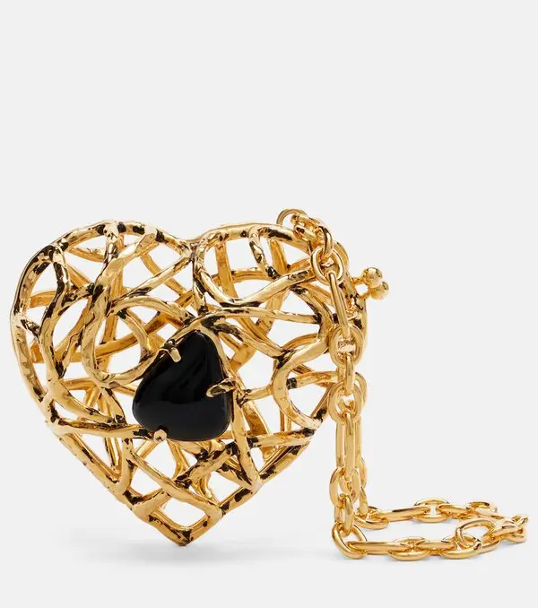 Saint Laurent Heart Embellished Clutch - Gold