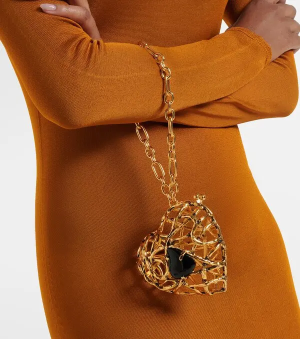 Saint Laurent Heart Embellished Clutch - Gold