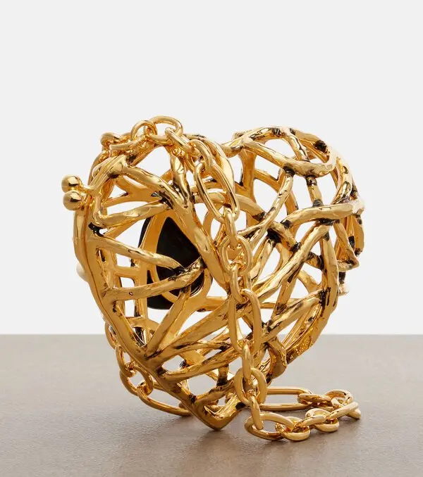 Saint Laurent Heart Embellished Clutch - Gold