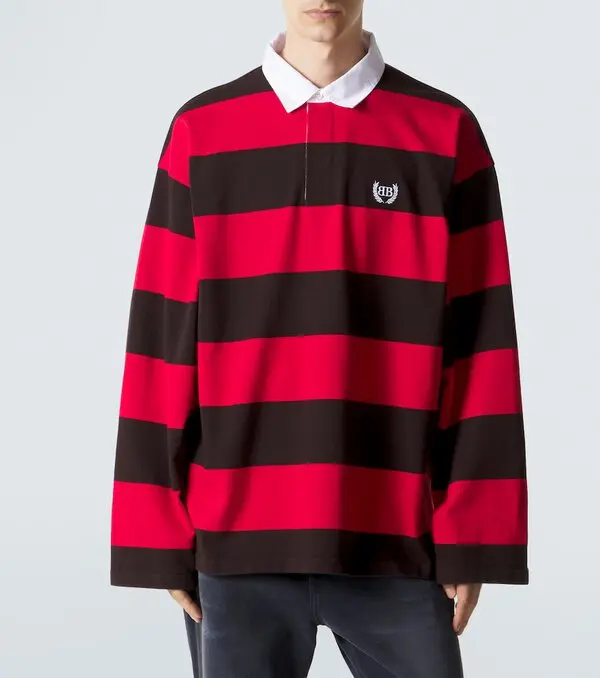 Balenciaga Oversized Striped Cotton Jersey Polo Shirt