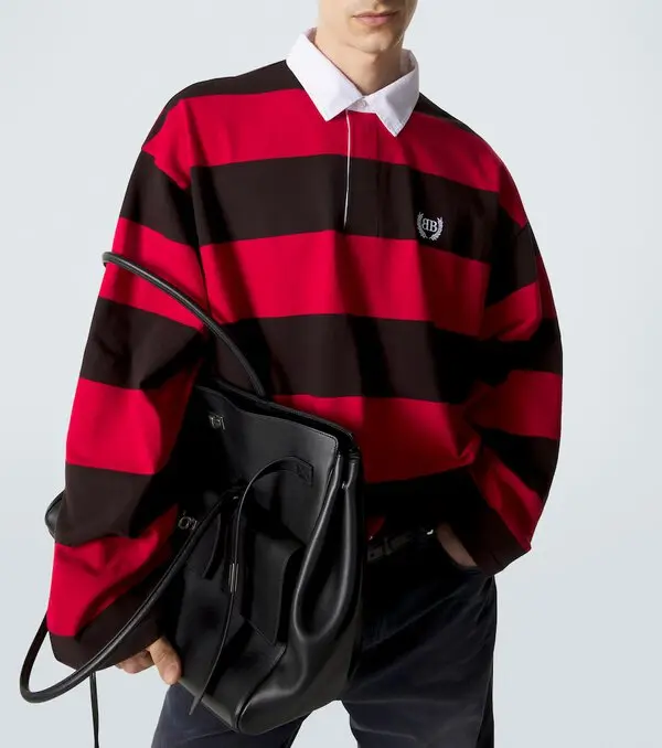 Balenciaga Oversized Striped Cotton Jersey Polo Shirt