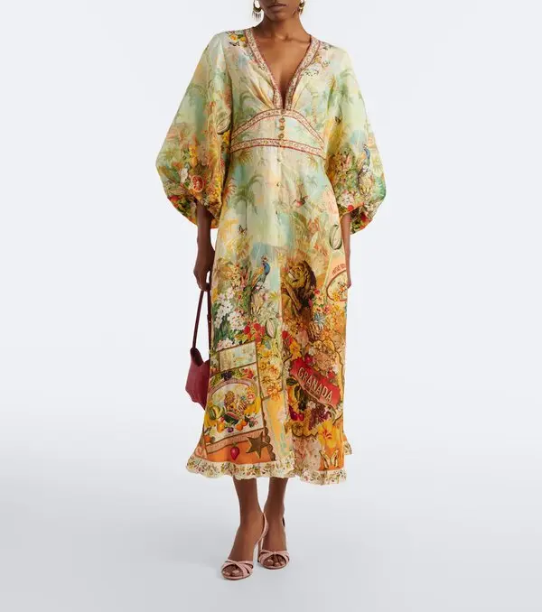 Camilla Printed Linen Maxi Dress - Multicoloured