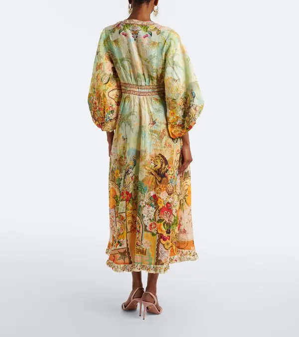 Camilla Printed Linen Maxi Dress - Multicoloured