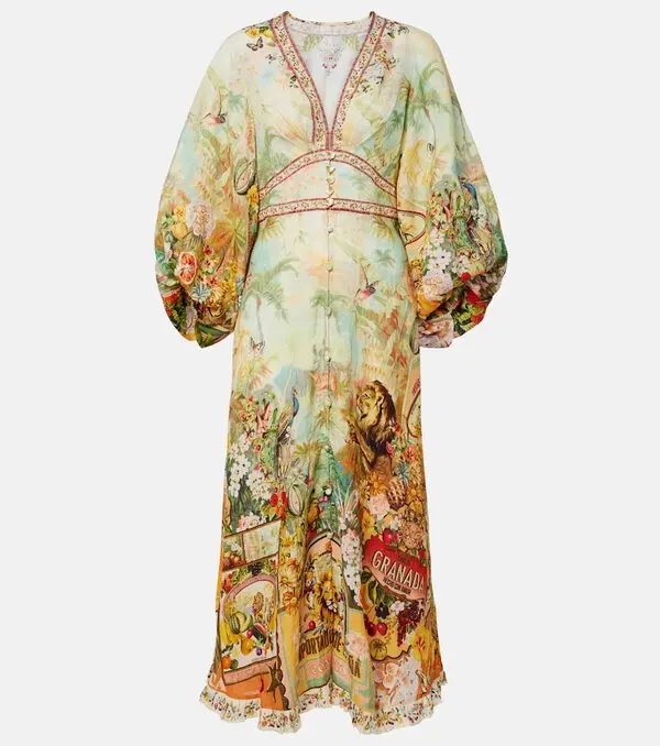Camilla Printed Linen Maxi Dress - Multicoloured