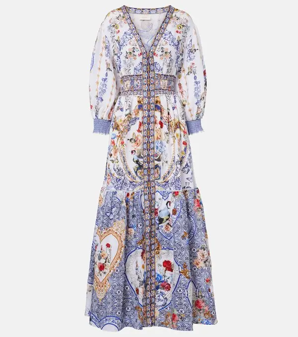 Camilla Printed Linen Maxi Dress - Multicoloured