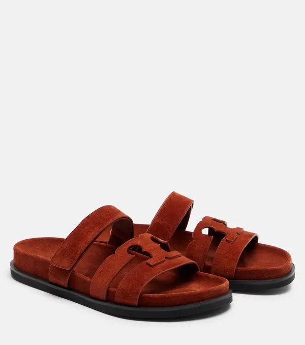 Tory Burch Suede Slides - Brown