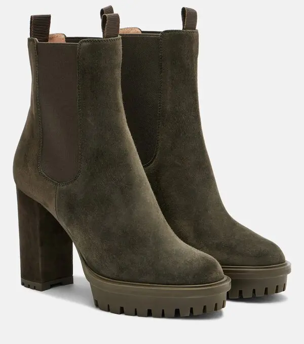 GIANVITO ROSSI Barry Suede Platform Ankle Boots - Green