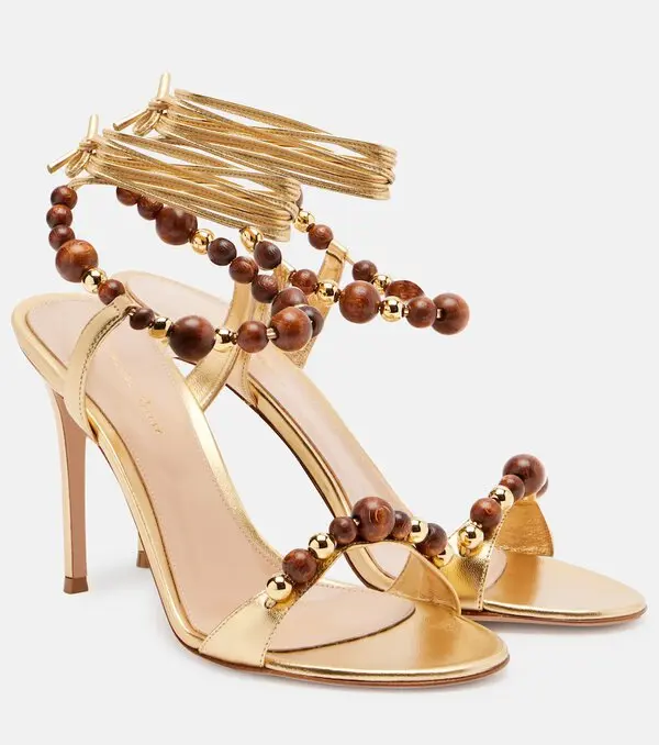 GIANVITO ROSSI Embellished Metallic Leather Slingback Sandals - Gold