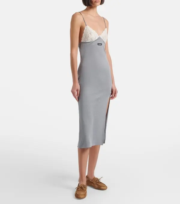 Miu Miu Lace-trimmed Silk Jersey Midi Dress