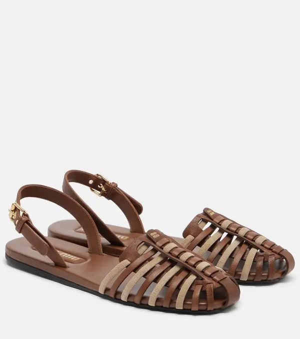 Miu Miu Leather And Suede Fisherman Sandals - Brown