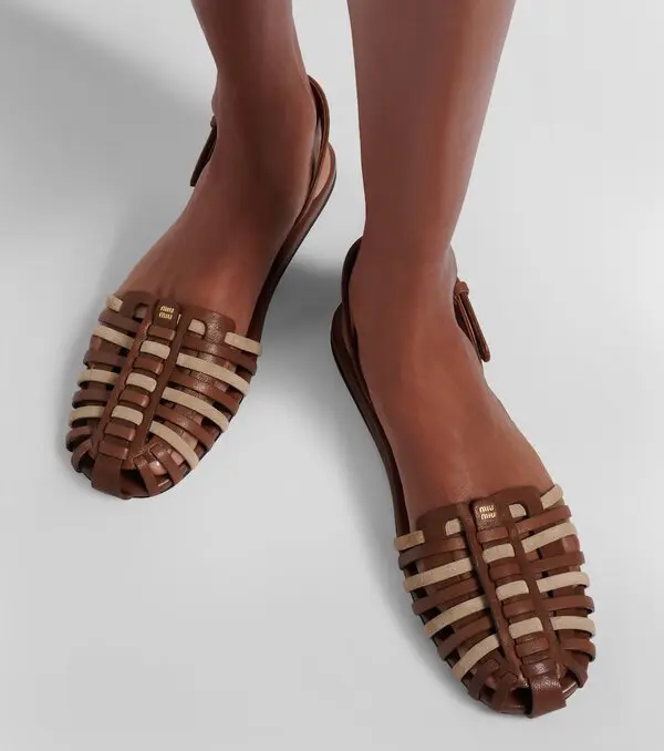 Miu Miu Leather And Suede Fisherman Sandals - Brown
