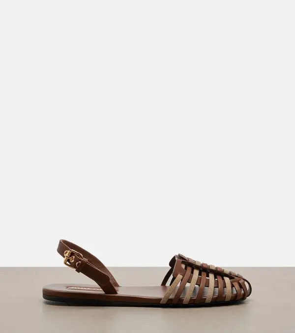 Miu Miu Leather And Suede Fisherman Sandals - Brown