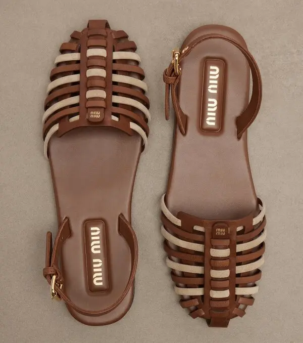 Miu Miu Leather And Suede Fisherman Sandals - Brown