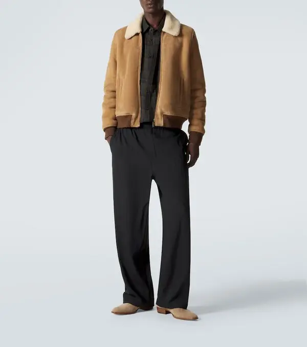Saint Laurent Shearling-lined Suede Jacket - Beige