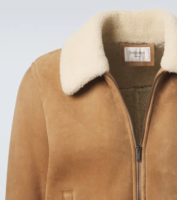 Saint Laurent Shearling-lined Suede Jacket - Beige