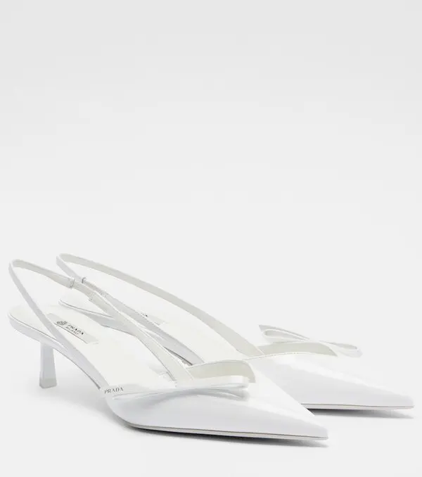 Prada Patent Leather Slingback Pumps - White