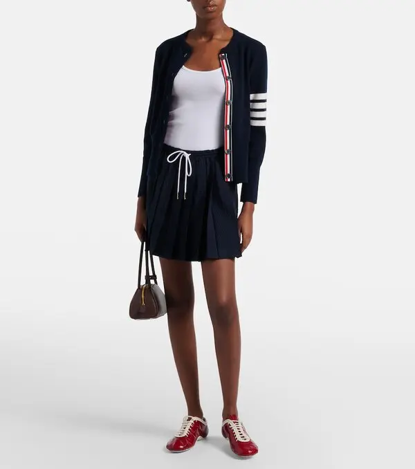Thom Browne Striped Wool Pleated Miniskirt - Blue