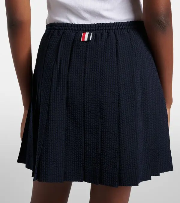 Thom Browne Striped Wool Pleated Miniskirt - Blue