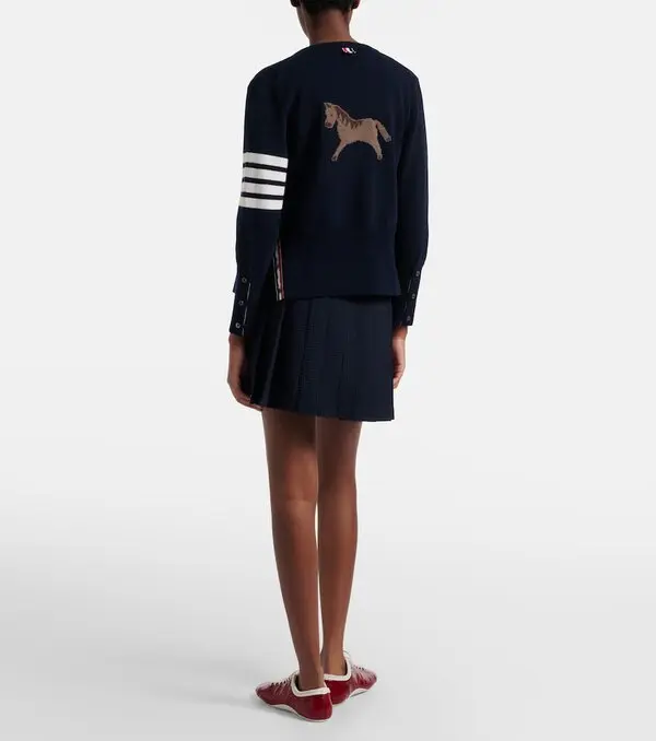 Thom Browne Striped Wool Pleated Miniskirt - Blue