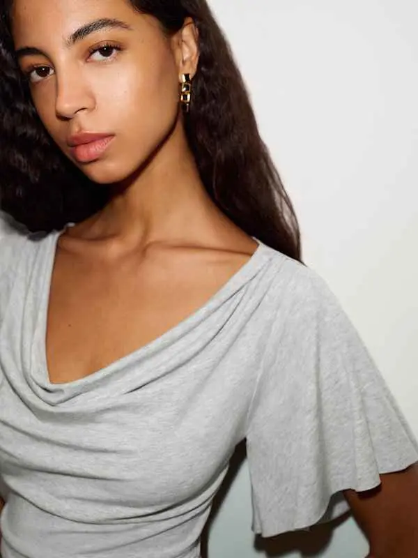 REFORMATION Demi Knit Top With Cowl Neckline And Bell Sleeves