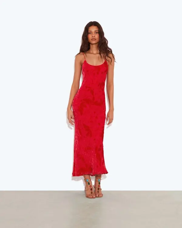 RAT & BOA Evi Silk Devore Slip Dress - Red