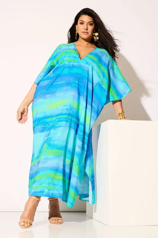 Natori Aurora Printed Satin Caftan - Natural