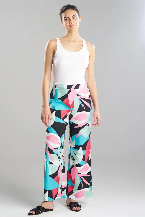 Natori Abstract Palm Printed Satin Pants - Stripe