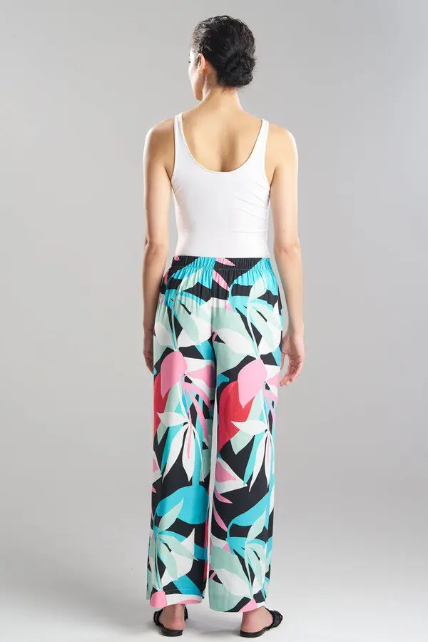 Natori Abstract Palm Printed Satin Pants - Stripe