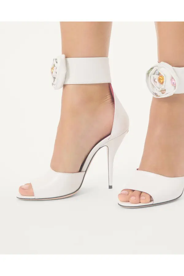 Valentino Garavani Drip Rose Kidskin Sandals - White
