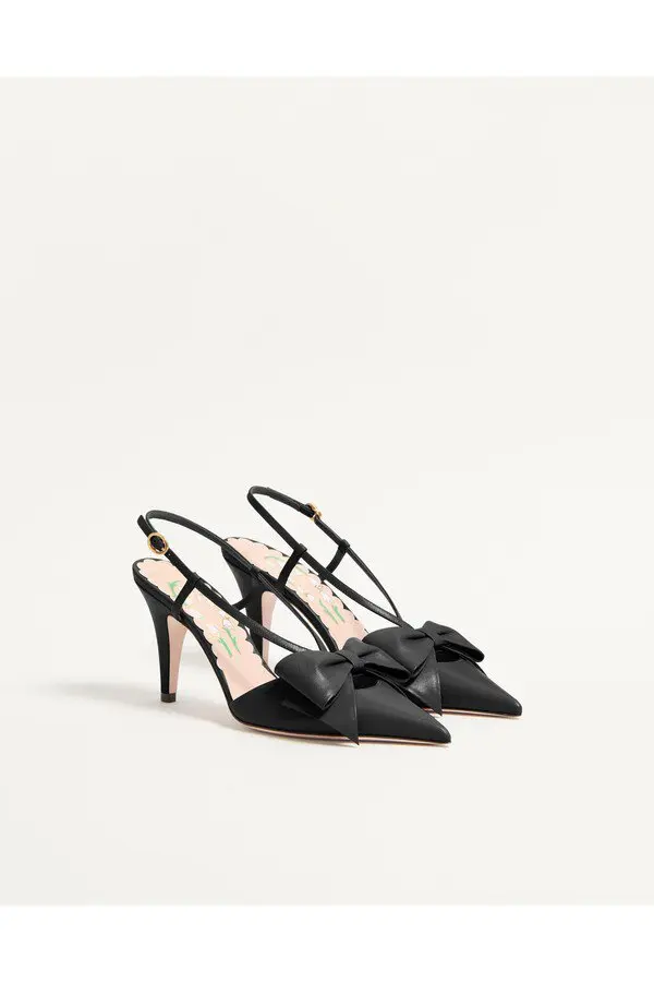 Valentino Garavani Bowow Slingback Pumps In Kidskin 85mm - Black