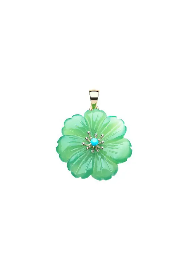 JANE WIN Joy Chrysoprase Camellia Pendant - Gold