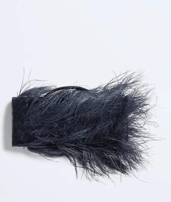Bottega Veneta Intrecciato Top Handle Clutch With Ostrich Feathers