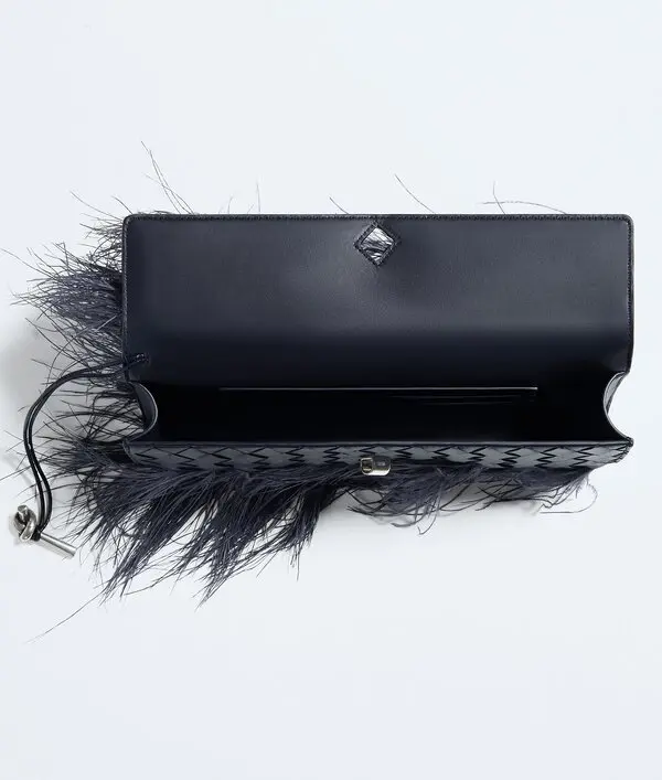 Bottega Veneta Intrecciato Top Handle Clutch With Ostrich Feathers