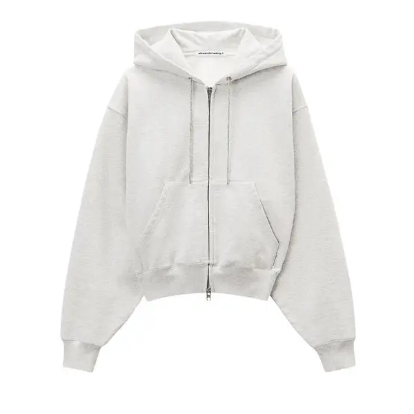 Alexander Wang Zip-up Hoodie With Rhinestone Drawcord - Grey