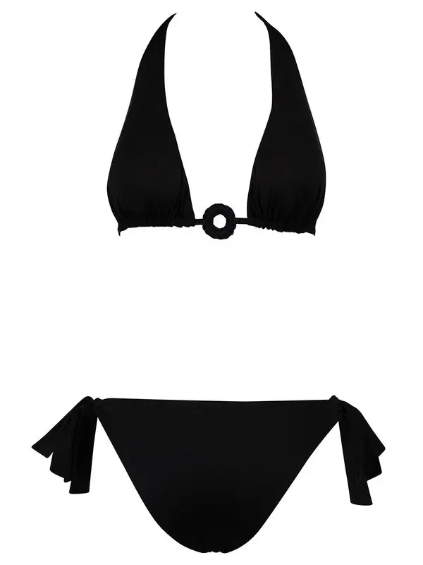 FISICO Ruffled Triangle Bikini With Ring - Black